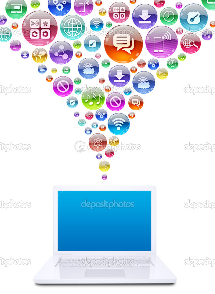 Laptop and application icons Stock Photo by ©cherezoff 40511451