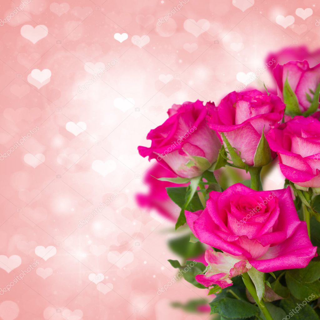 Pink roses on background with hearts — Stock Photo © Neirfys #36705117