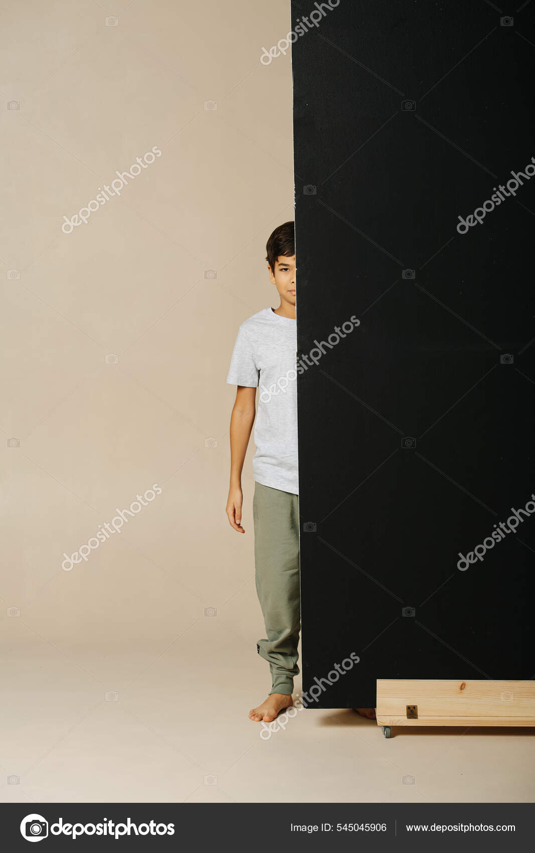 Indian Boy Standing Half Him Black Backdrop Beige Background Standing ...