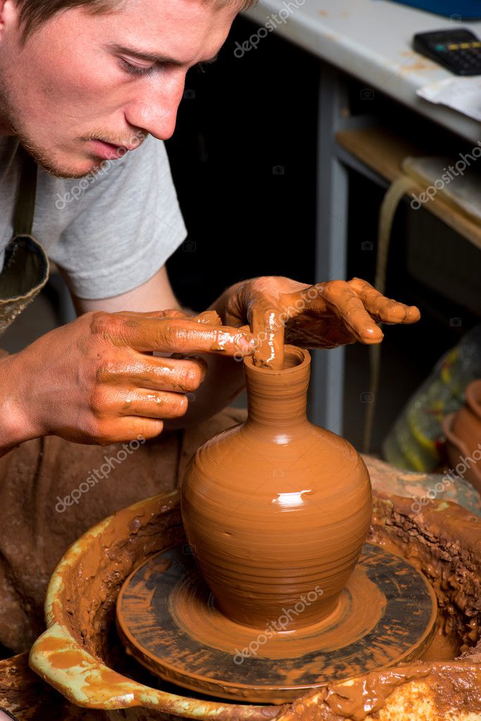 Hands of a potter, creating an earthen jar — Stock Photo © thirteen ...