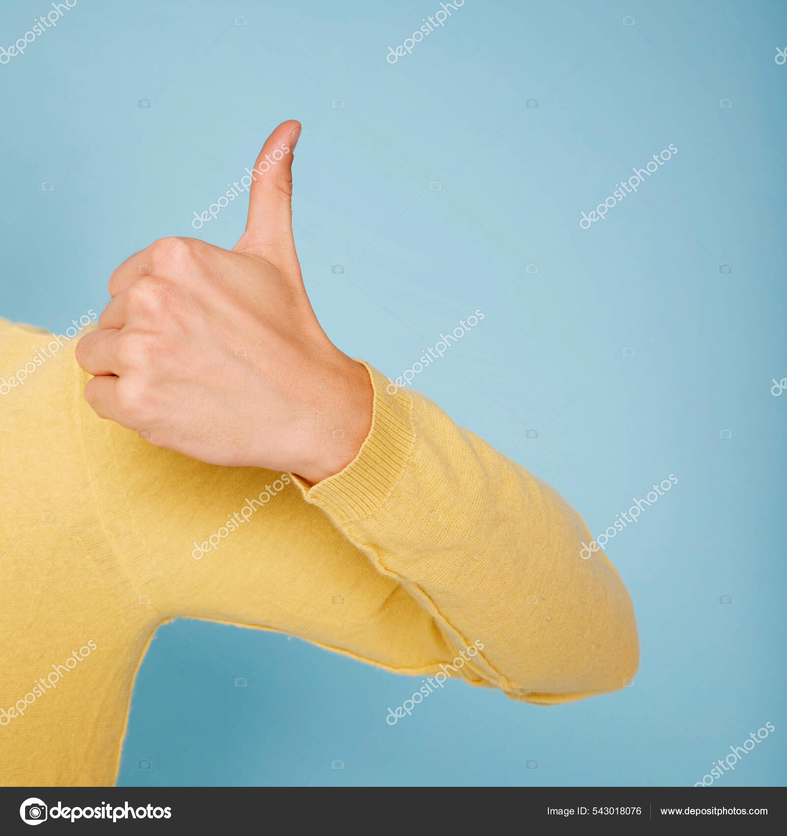 Thump Hand Sign Isolated Blue Background Copy Space Your Text — Stock ...