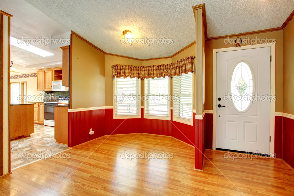 Living Room Red Walls With Wood Trim