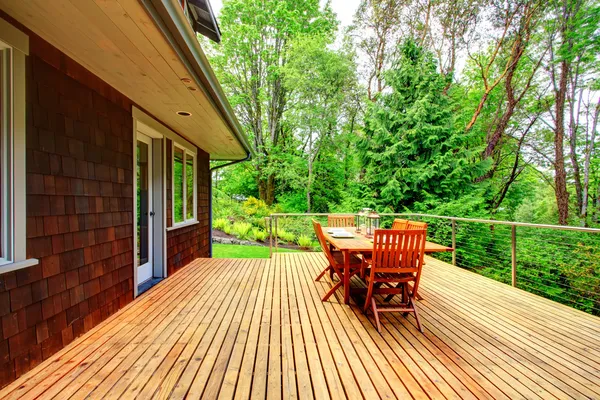 Backyard deck overlooking amazing nature landscape - Stock Image ...