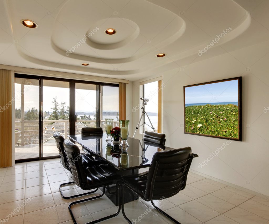 Elegant dining room with walkout deck — Stock Photo © iriana88w #47238555