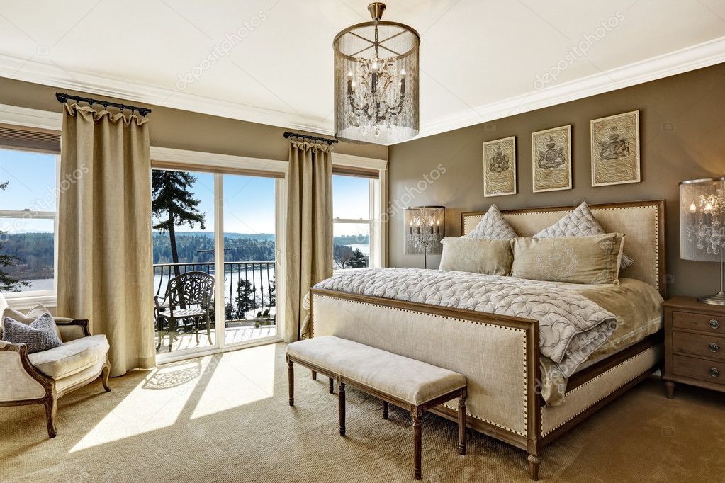 Luxury bedroom interor with scenic view from deck Stock Photo by ...