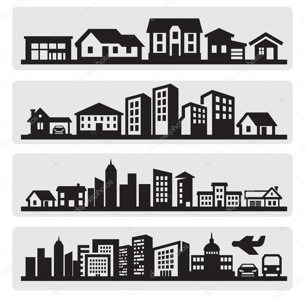 Cities silhouette icon — Stock Vector © bioraven #13518241
