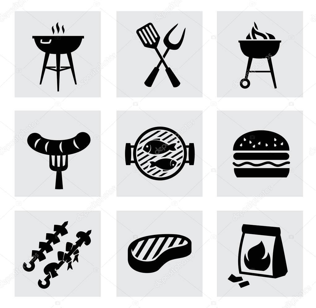 Vector black barbecue icons set on gray — Stock Vector © bioraven #37789613 Vector black barbecue icons set on gray — Stock Vector © bioraven #37789613