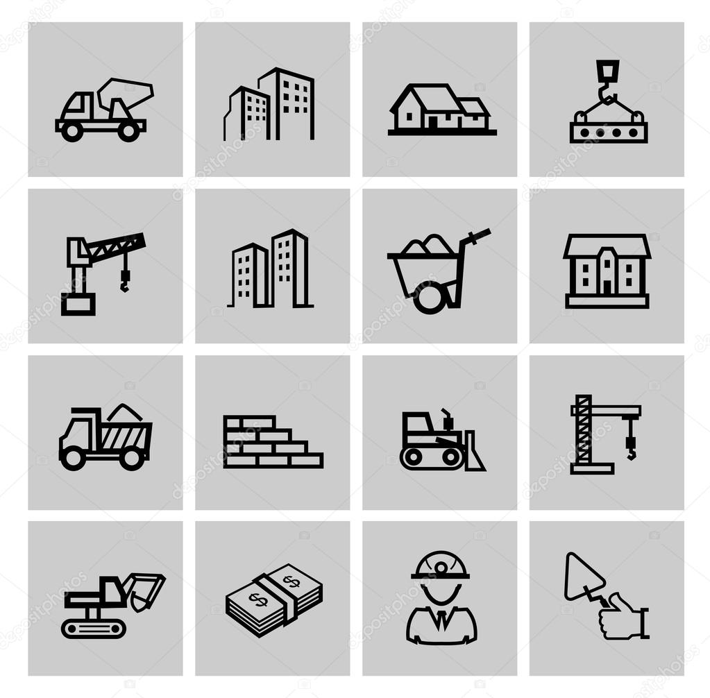 Conjunto de iconos de construcción vectorial negro Vector de Stock de ...