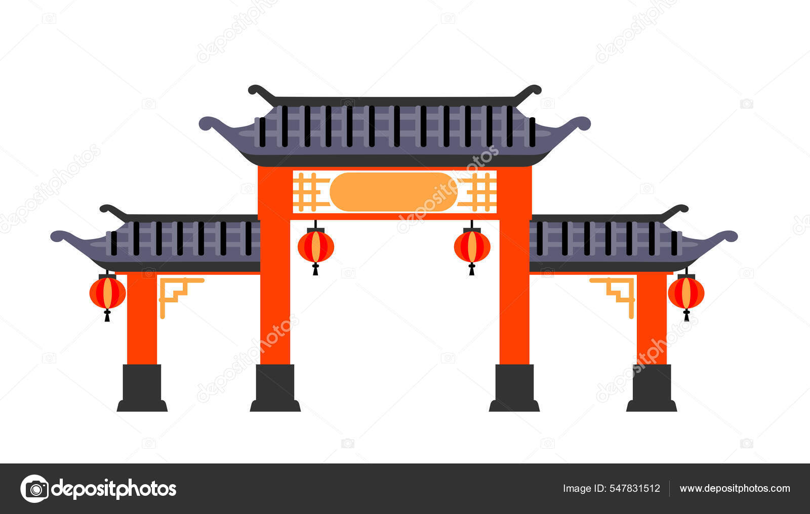 Chinese Gate vector. China town door and floor architecture temple ...