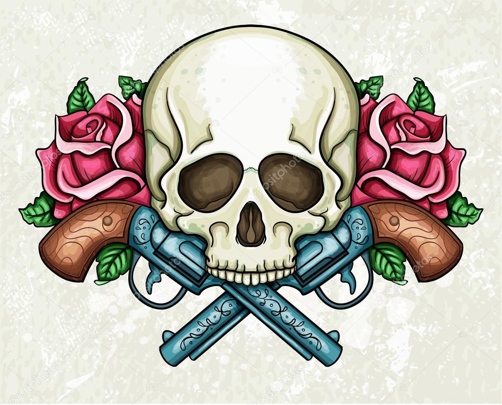 Calavera Y Pistolas Cruzadas Calavera Con Sombrero Y Pistolas. 539062