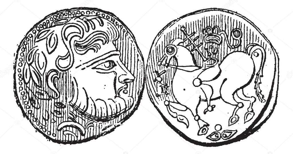 Ancient Greek Didrachma Coin, vintage engraving Stock Vector Image by ...