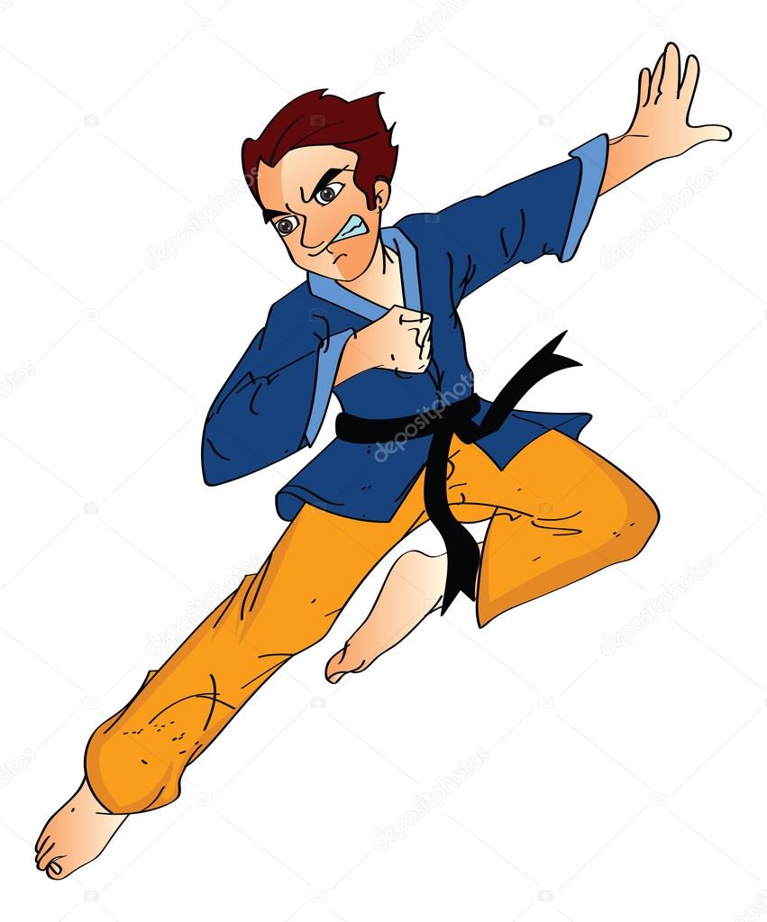Man Doing a Flying Kick, illustration Stock Vector by ©Morphart 16186359