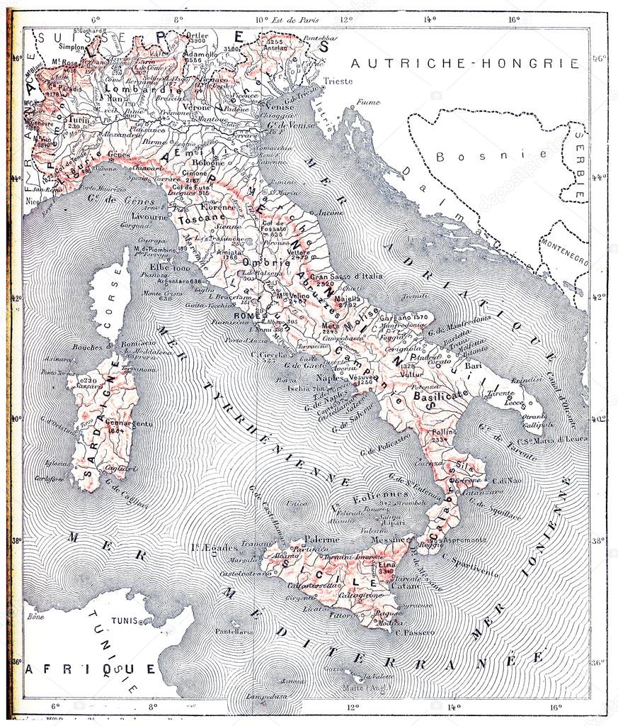 Topographical Map of Modern Italy, vintage engraving — Stock Photo ...