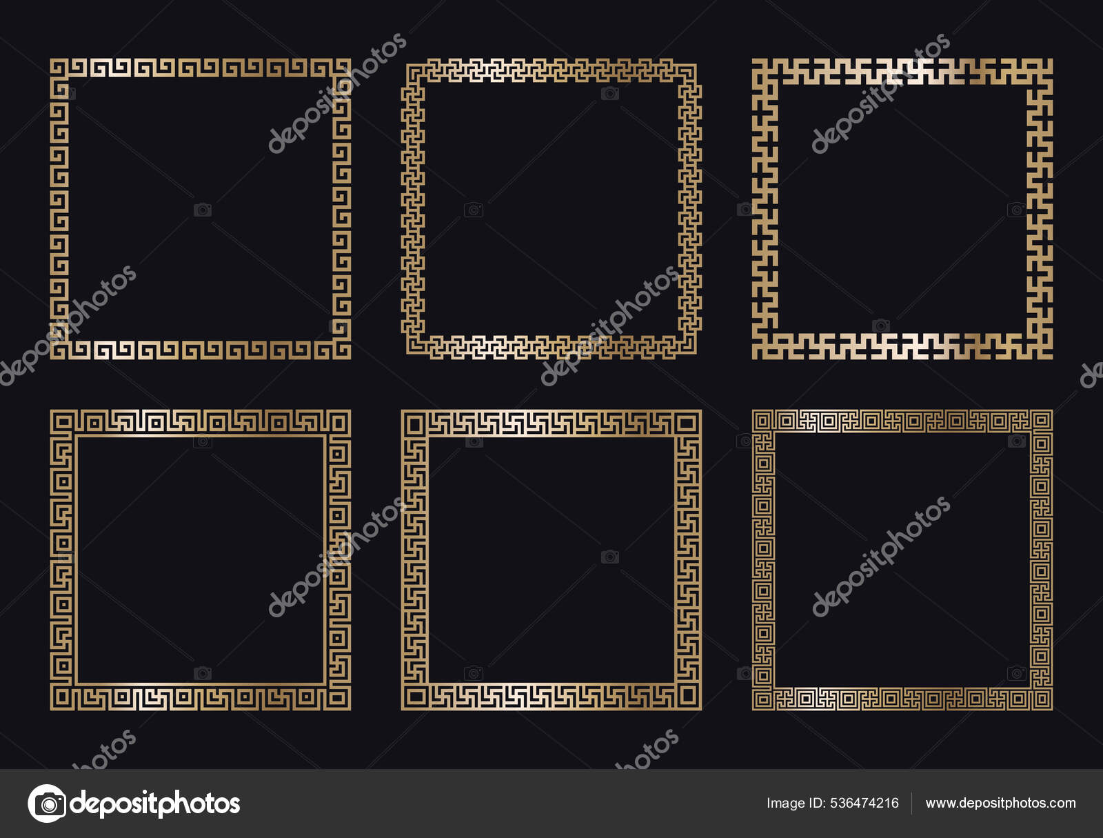 Greek gold frames on a black background, vector Stock Vector Image by ...
