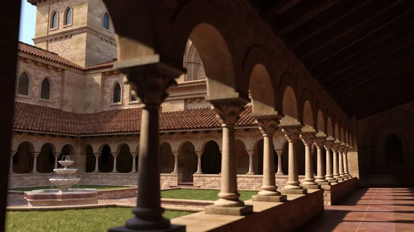 3D rendering of a medieval castle outside - Stock Image - Everypixel