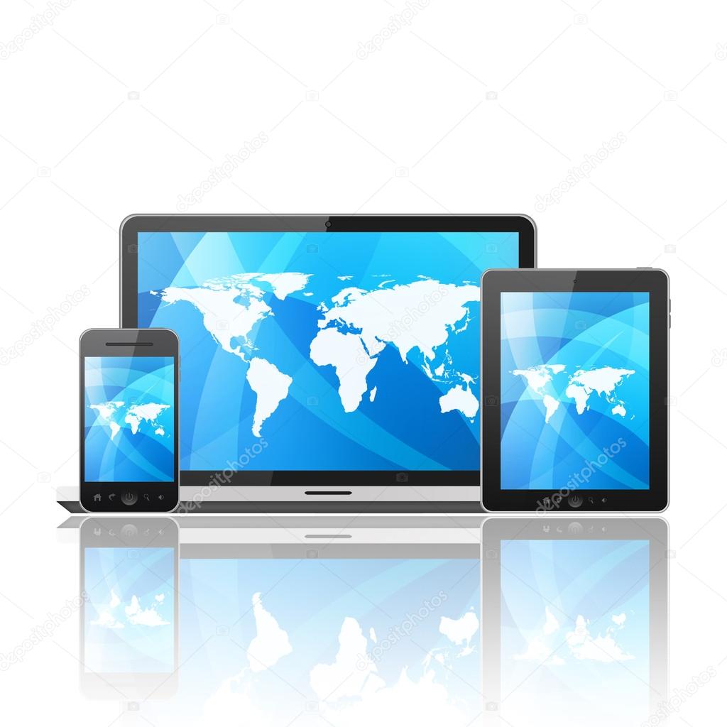 Tablet pc, teléfono móvil, portátil — Foto de Stock #15874013 ...