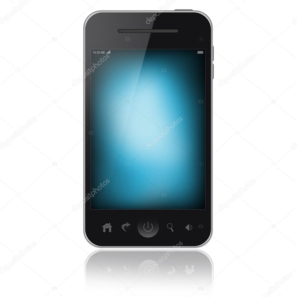 Mobile phone with blue menu screen — Stock Photo © Nik_Merkulov #27913609