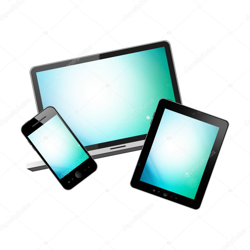 computador portátil, tablet pc e telemóvel — Fotografias de Stock © Nik ...