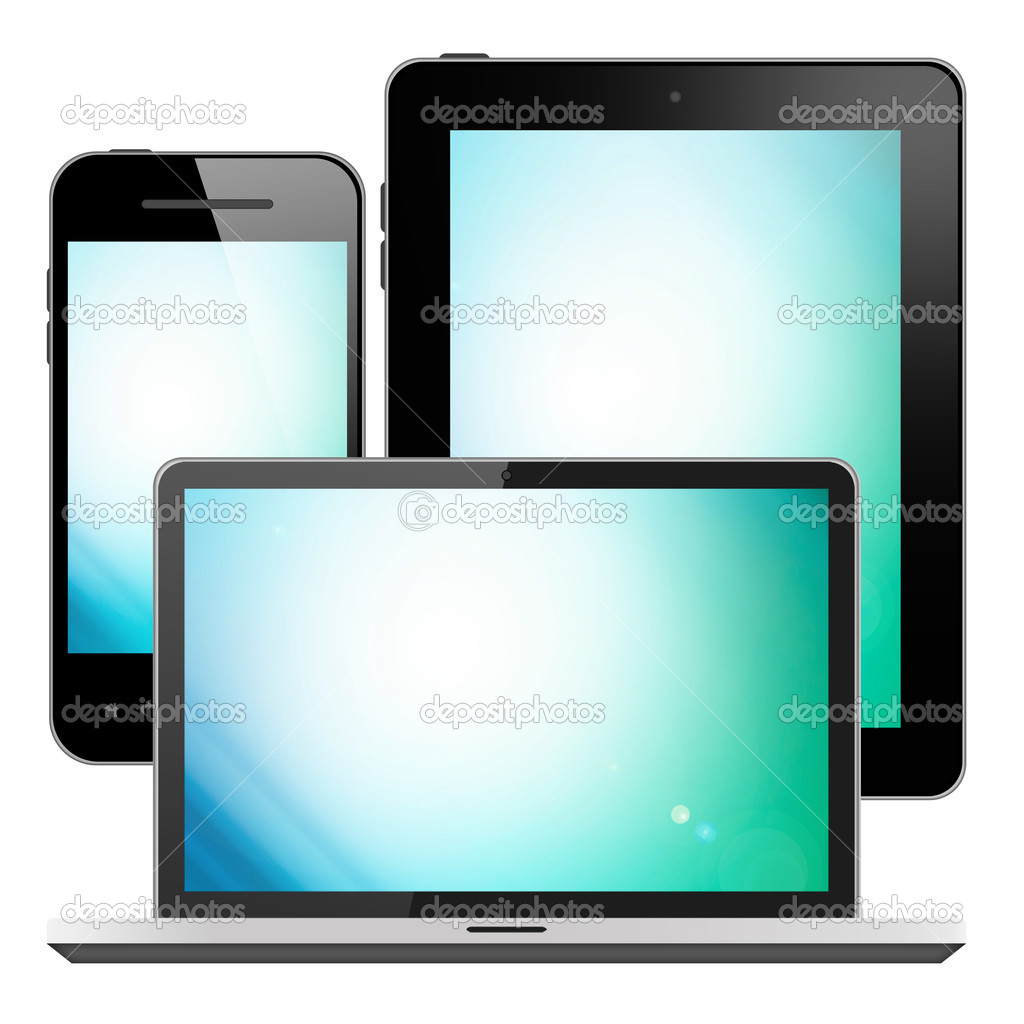 Laptop, tablet pc and mobile phone — Stock Photo © Nik_Merkulov #30274241