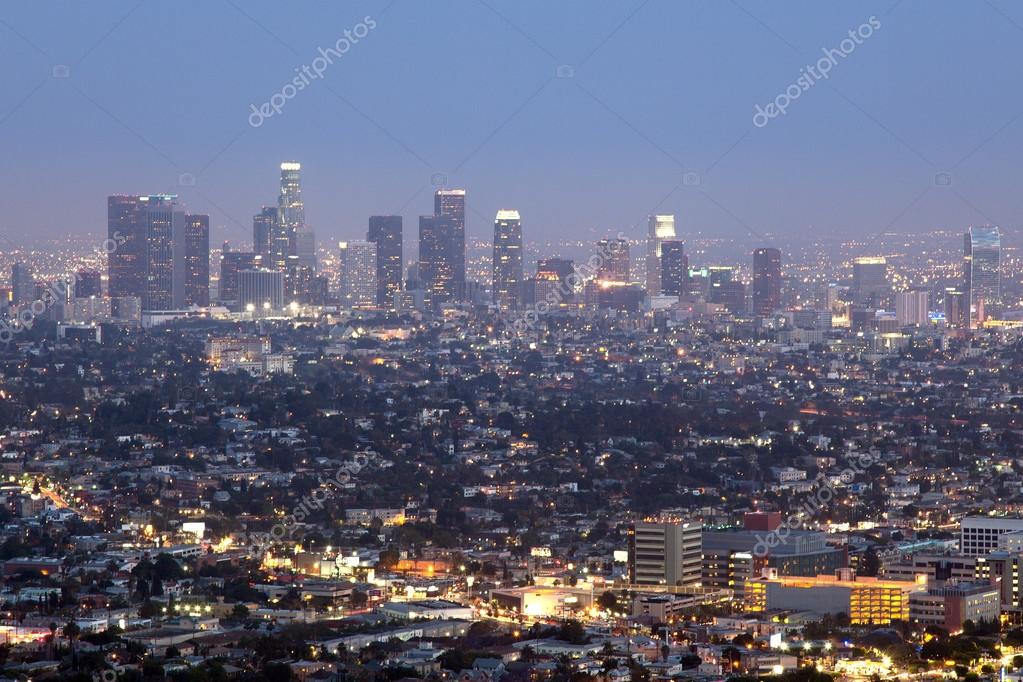 Downtown Los Angeles skyline at night — Stock Photo © Boarding2Now ...