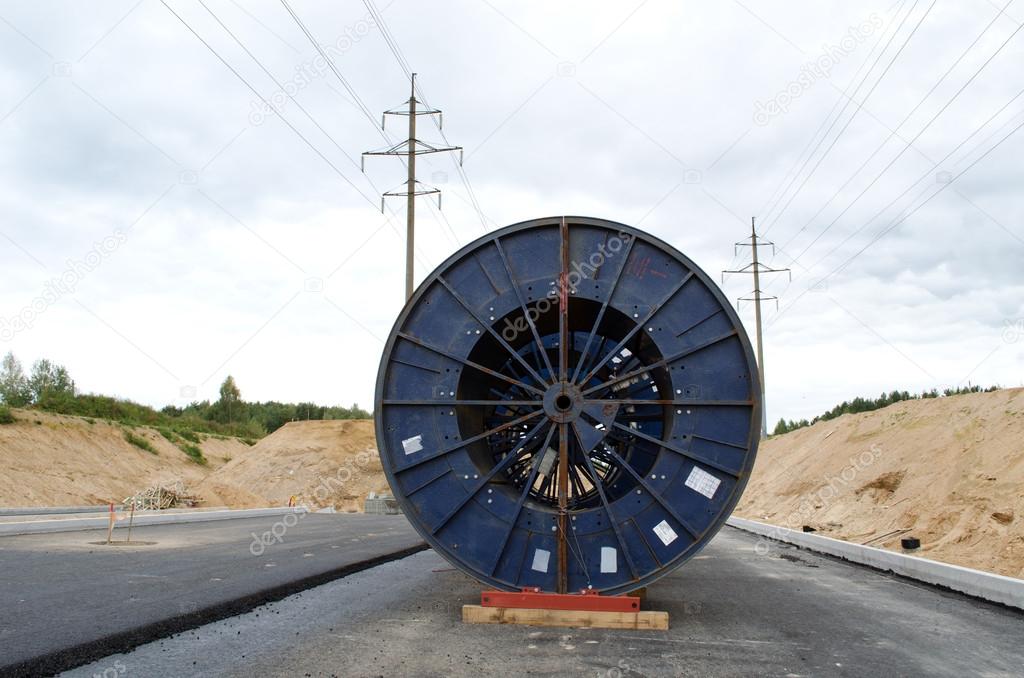 High voltage cable reel roll road construction — Stock Photo © sauletas ...