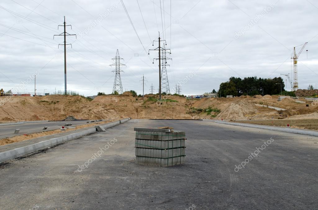 Highway asphalt road construction site tiles curbs Stock Photo by ...