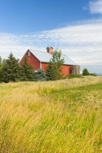 Red Barn Lush Green Field Blue Sky Palouse Region Eastern Stock Photo ...