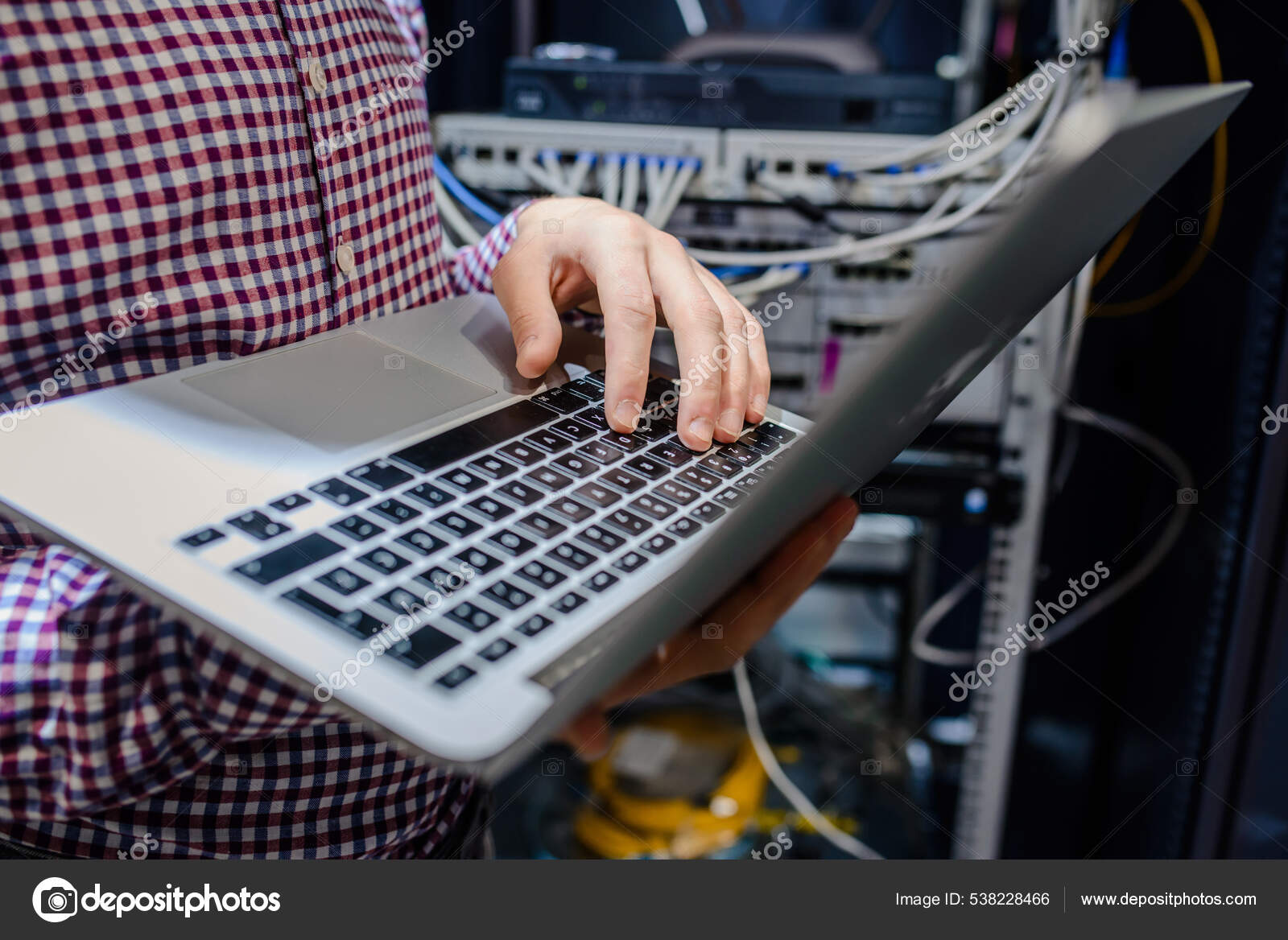 Close Hand Technician Engineer Adjusting Notebook Network Connecting ...