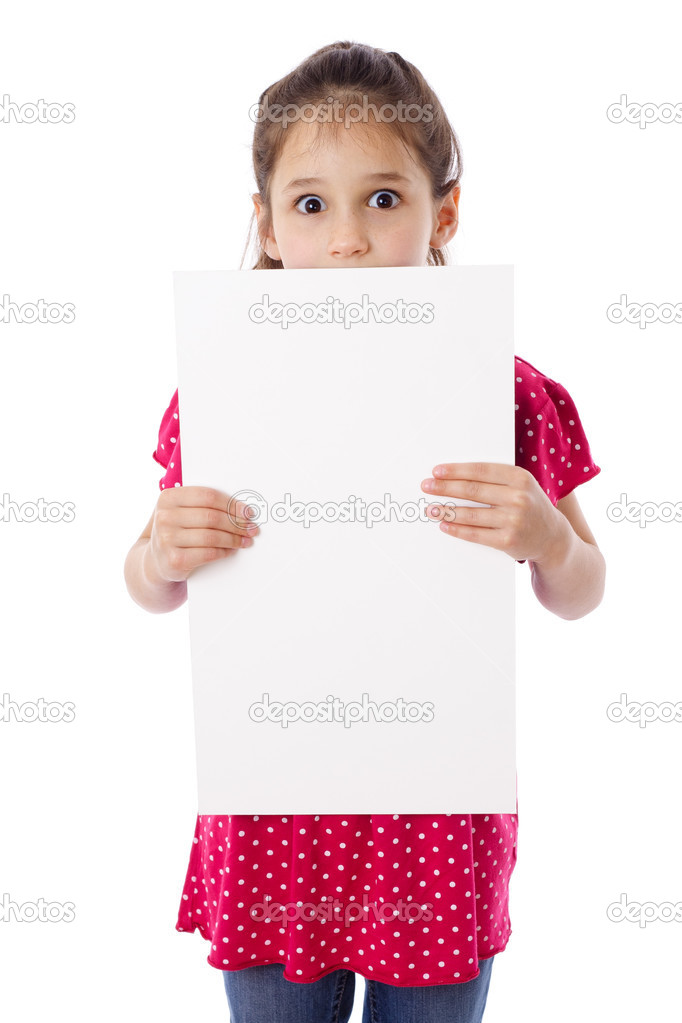 Girl standing with empty paper Stock Photo by ©sbworld7 12843483
