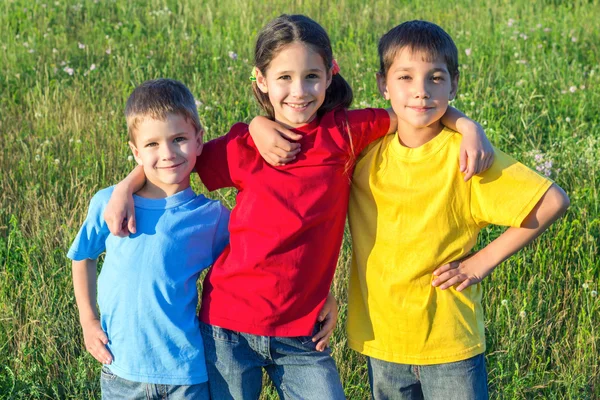 Three kids on spring green meadow Stock Photo by ©sbworld7 109287050