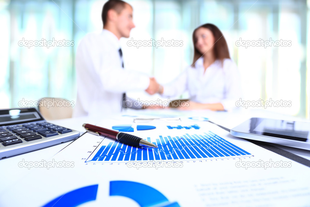 Graphs, charts, business table. The workplace of business people Stock ...