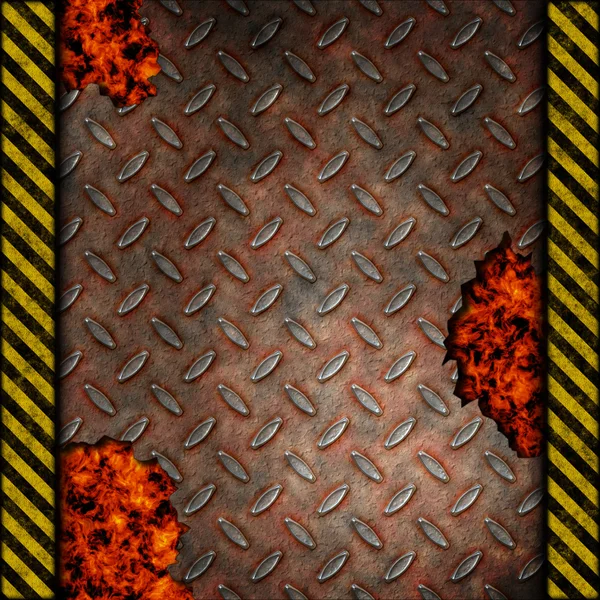 Grudge and rusted diamond metal background with holes over fire, hot ...