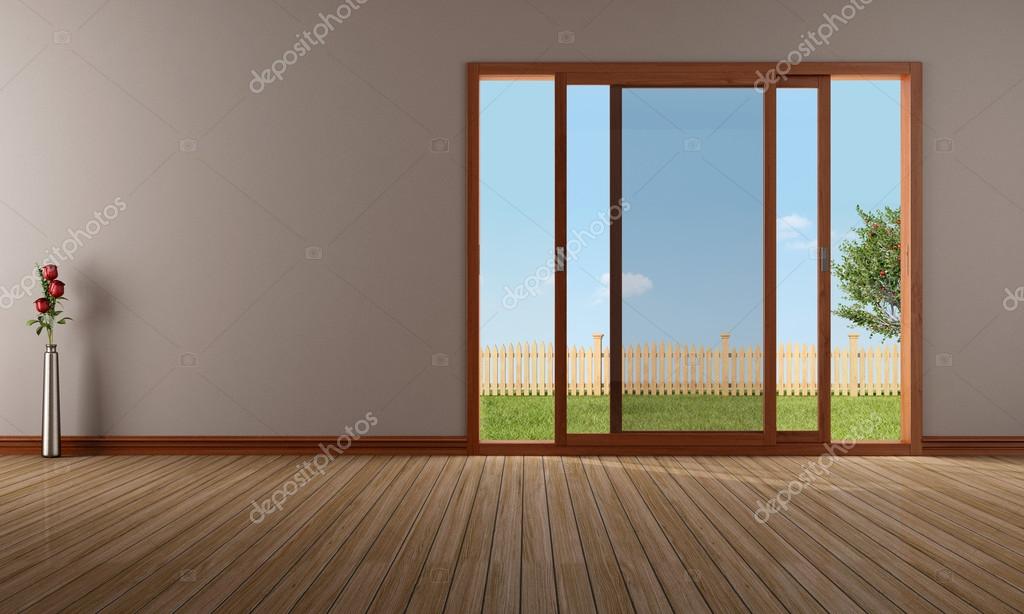 Empty living room with open sliding window Stock Photo by ...