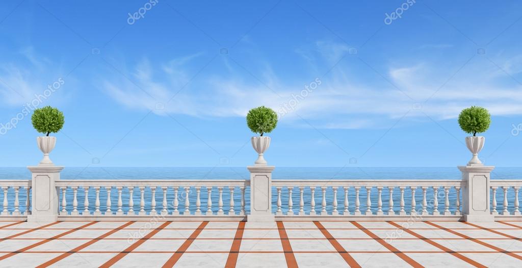 Empty terrace overlooking the sea — Stock Photo © archideaphoto #47668369