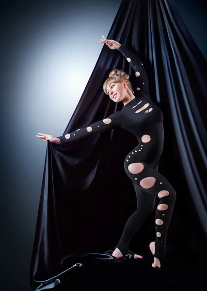 Beautiful dancer on aerial silk, aerial contortion, aerial ribbons ...