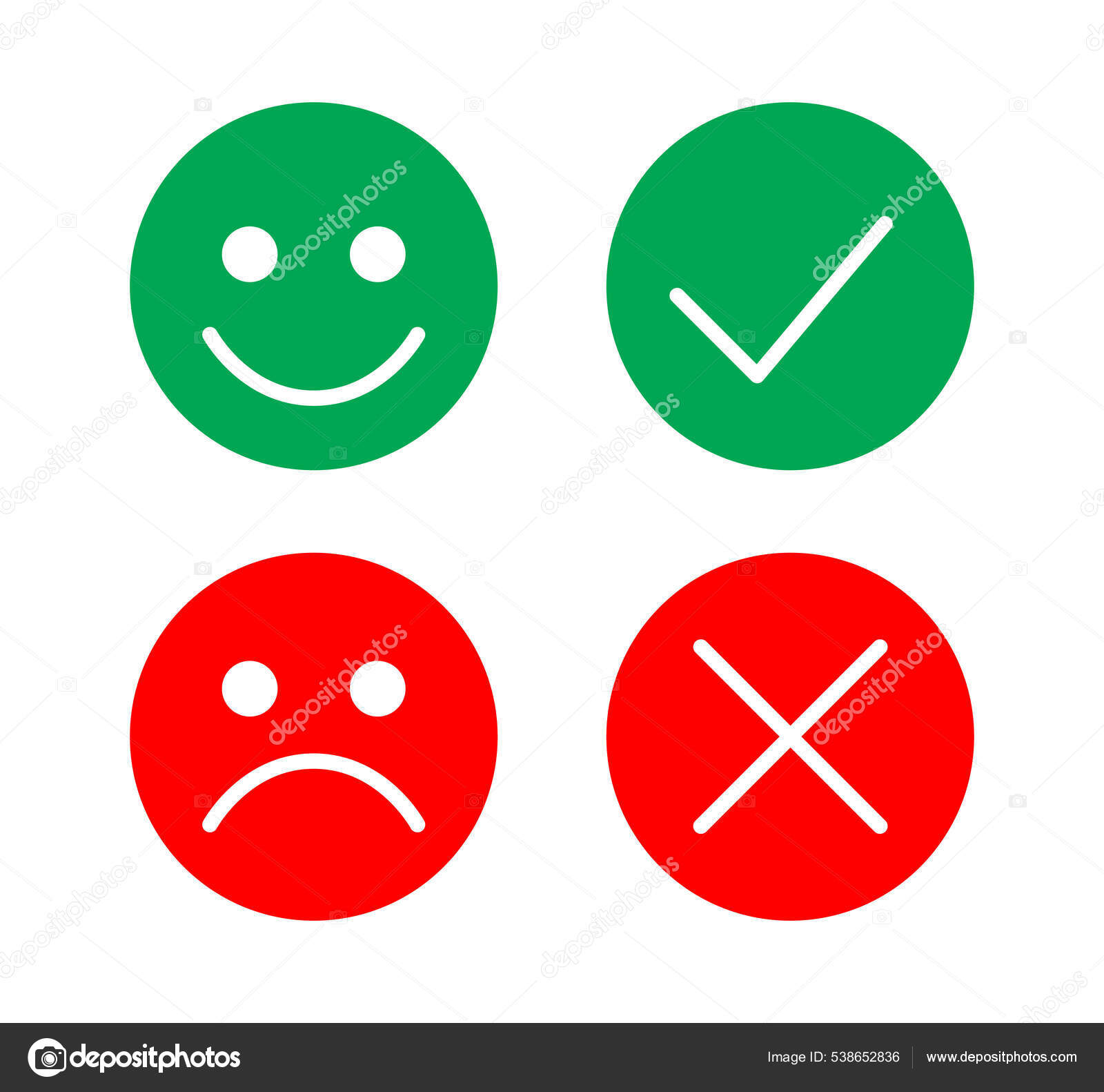 Marca de verificación y cruz icono. Emoticono bueno y malo verde y rojo ...