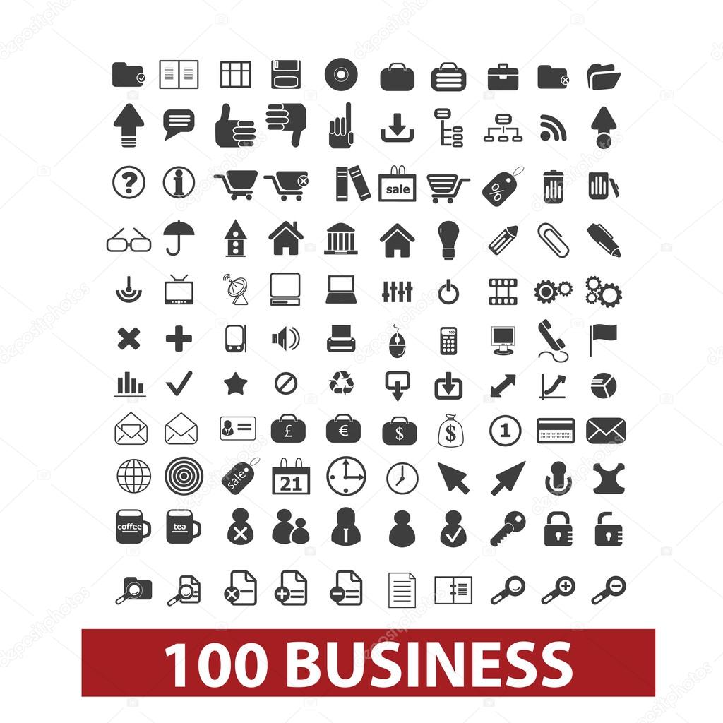 100 business and office icons, signs set, vector Stock Vector Image by ...