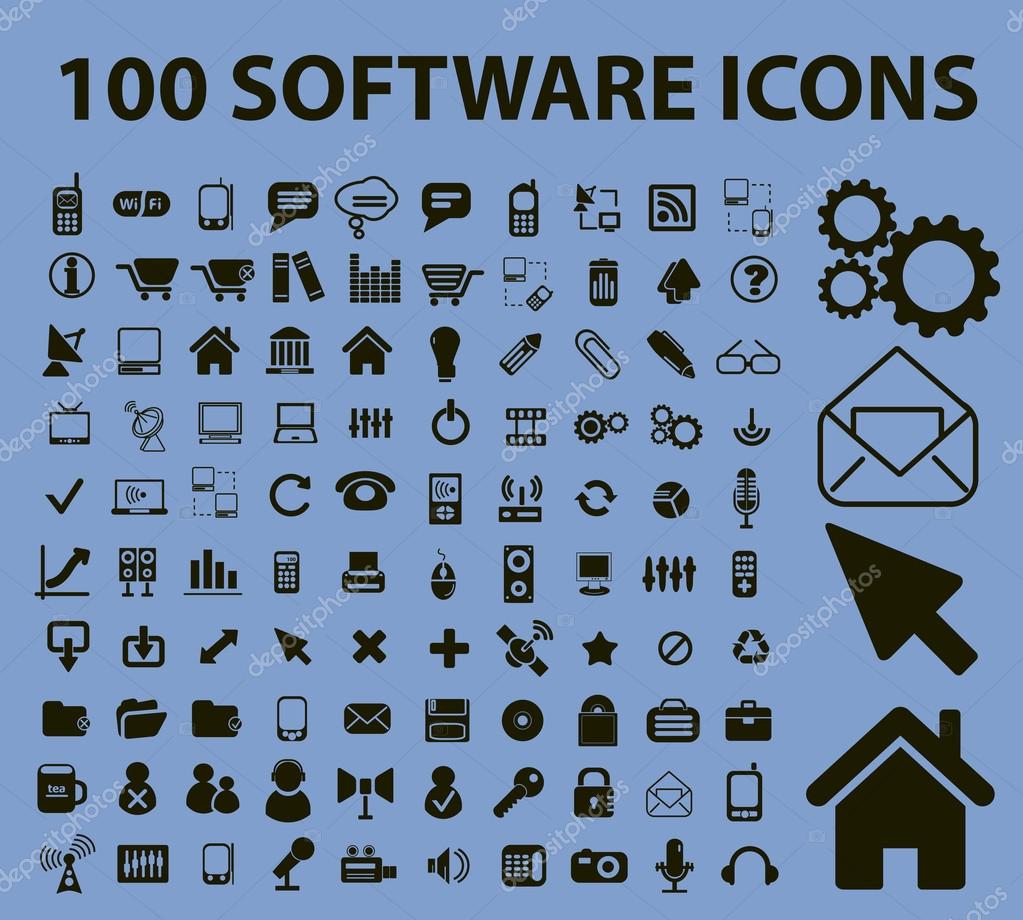 100 iconos de software, signos, ilustraciones vectoriales 2025