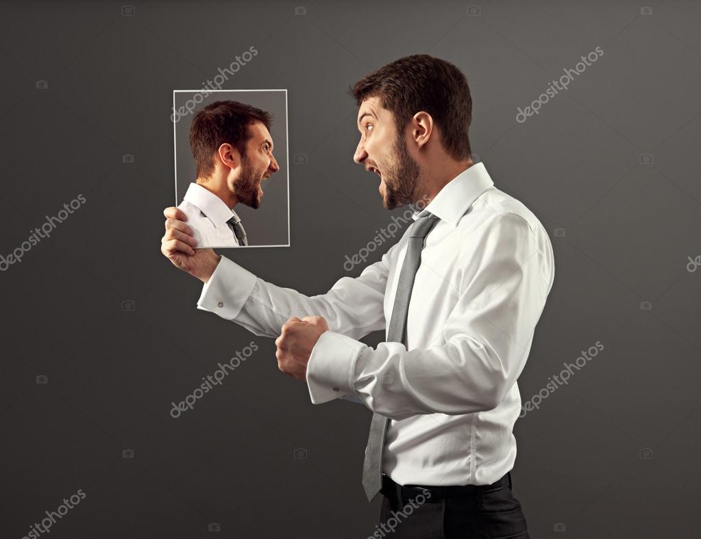 Man have a hot discussion with himself — Stock Photo © konstantynov ...