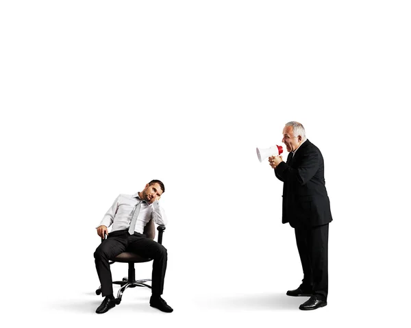 Angry boss screaming at calm smiley worker Stock Photo by ©konstantynov ...