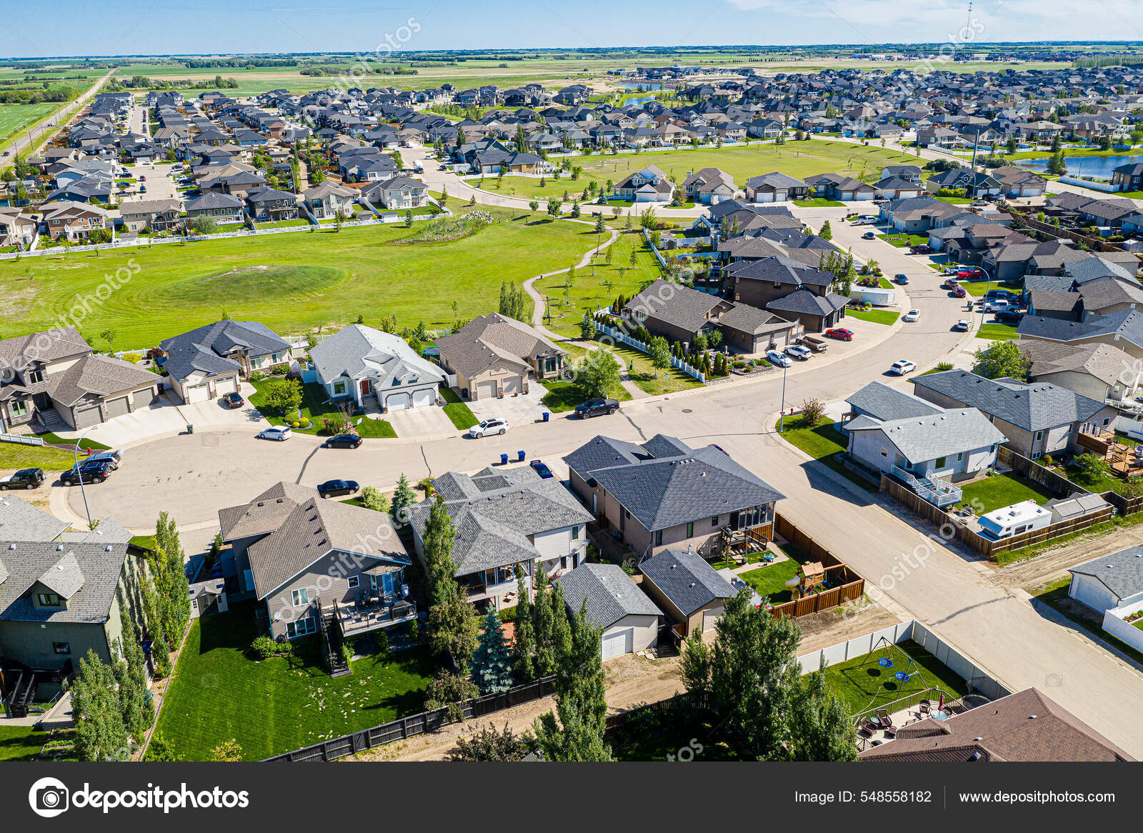 Aerial view of Warman, Saskatchewan on the Canadian Prairies Stock ...