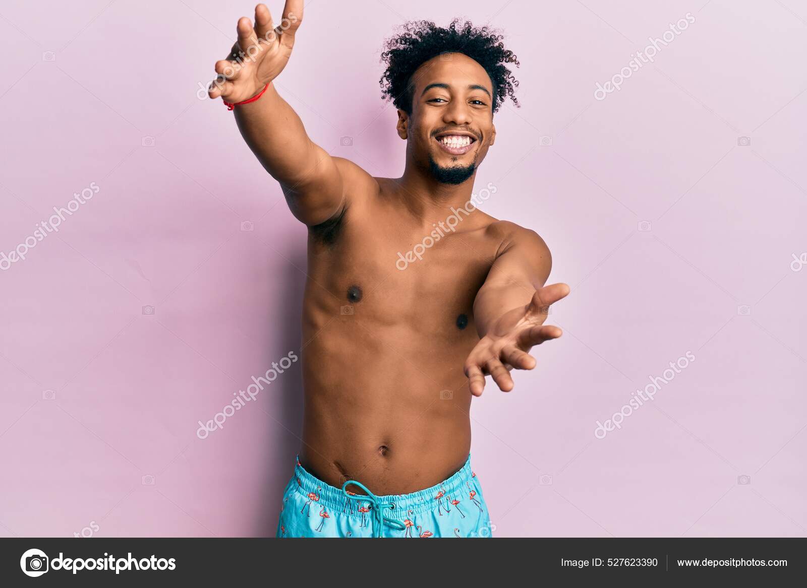 Young African American Man Beard Wearing Swimsuit Looking Camera ...