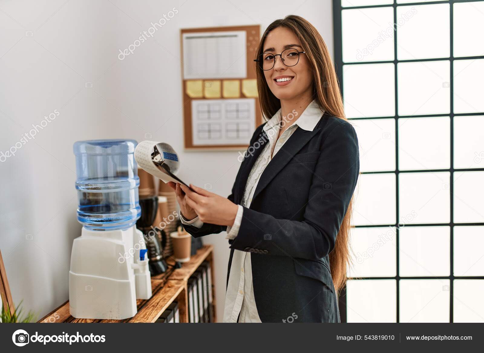 Young Hispanic Woman Business Worker Reading Paperwork Working Office ...