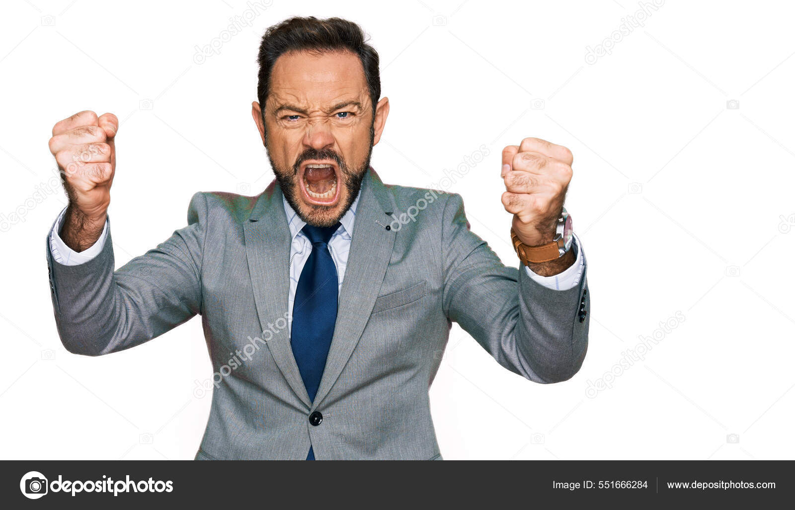 Middle Age Man Wearing Business Clothes Angry Mad Raising Fists — Stock ...
