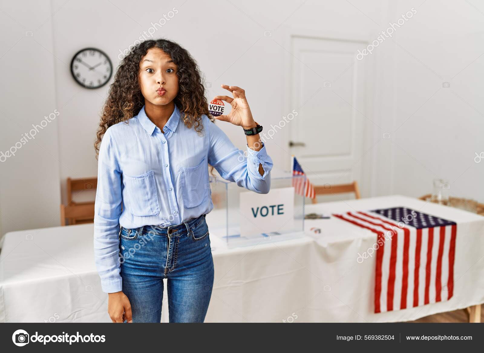 Beautiful Hispanic Woman Standing Political Campaign Voting Ballot ...