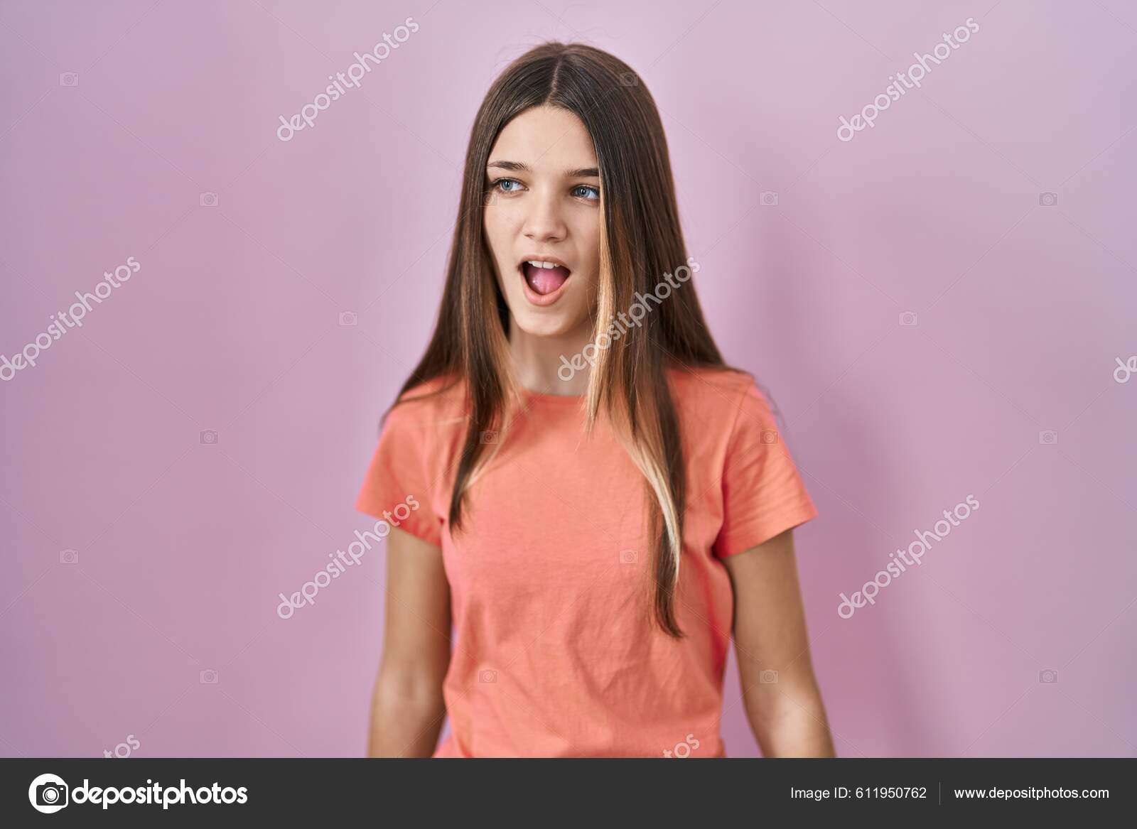 Teenager Girl Standing Pink Background Angry Mad Screaming Frustrated Furious — Stock Photo ...