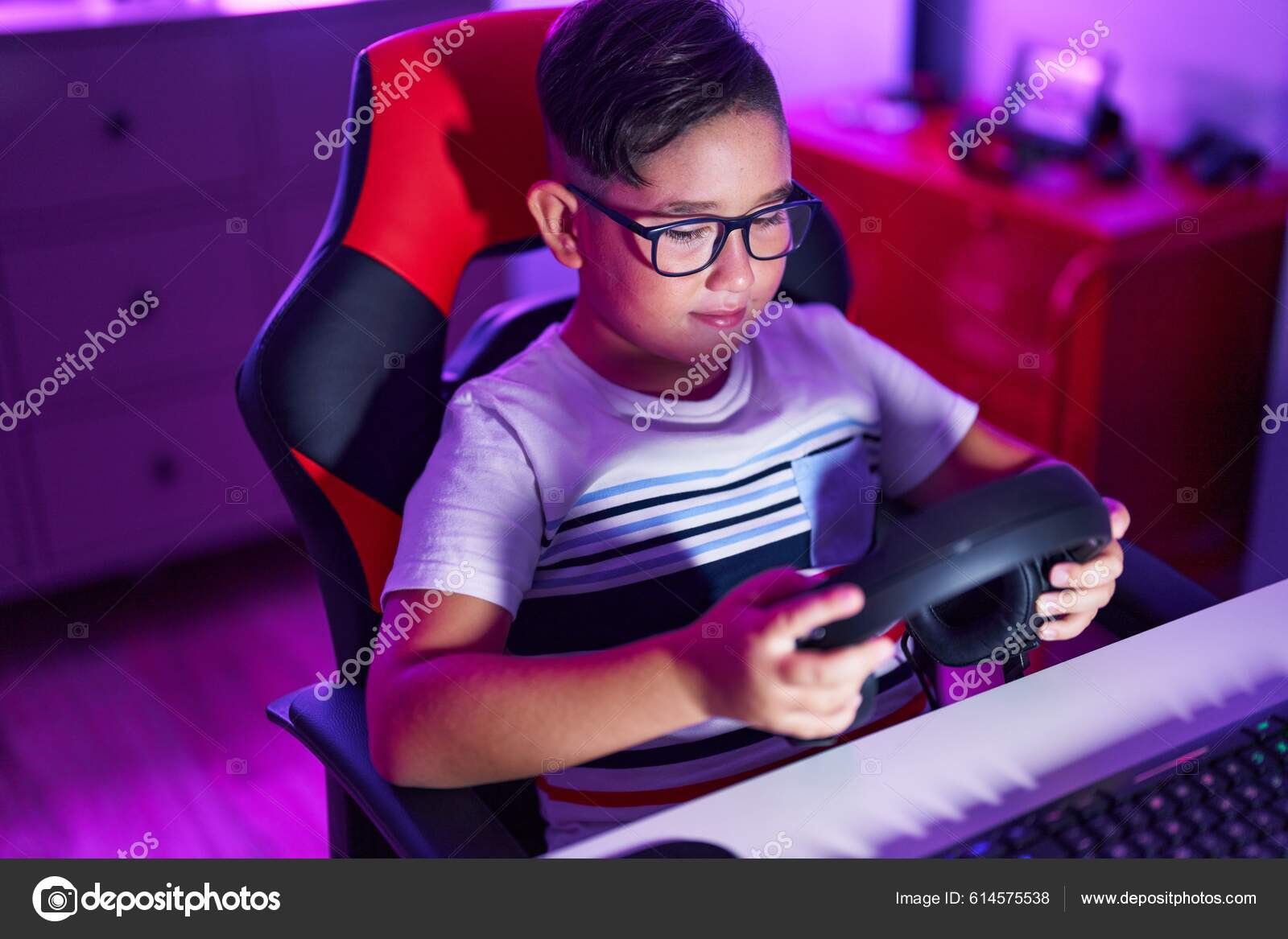 Adorable Hispanic Boy Streamer Smiling Confident Holding Headphones ...