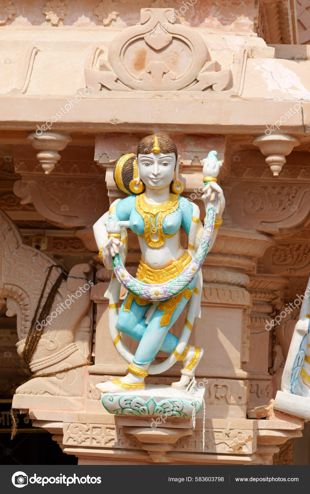 Estatua Fachada Del Templo Shri Aai Mandir Narlai Rajastán India — Foto ...