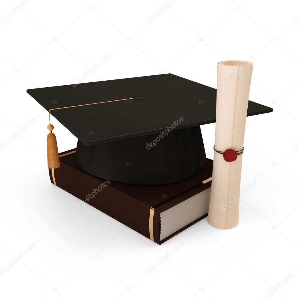 Red Graduation Cap And Diploma Real
