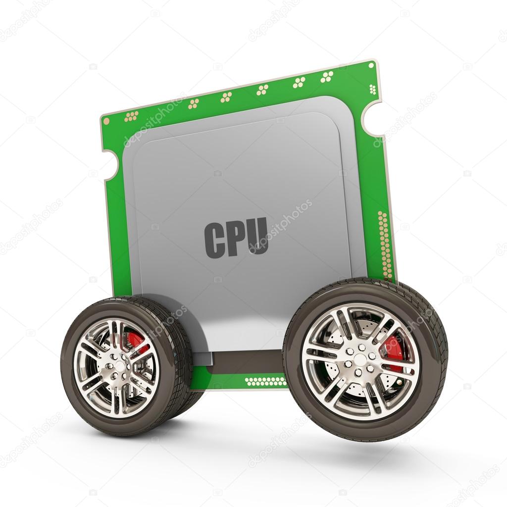 Modern CPU - Central Processing Unit on Wheels isolated on white ...
